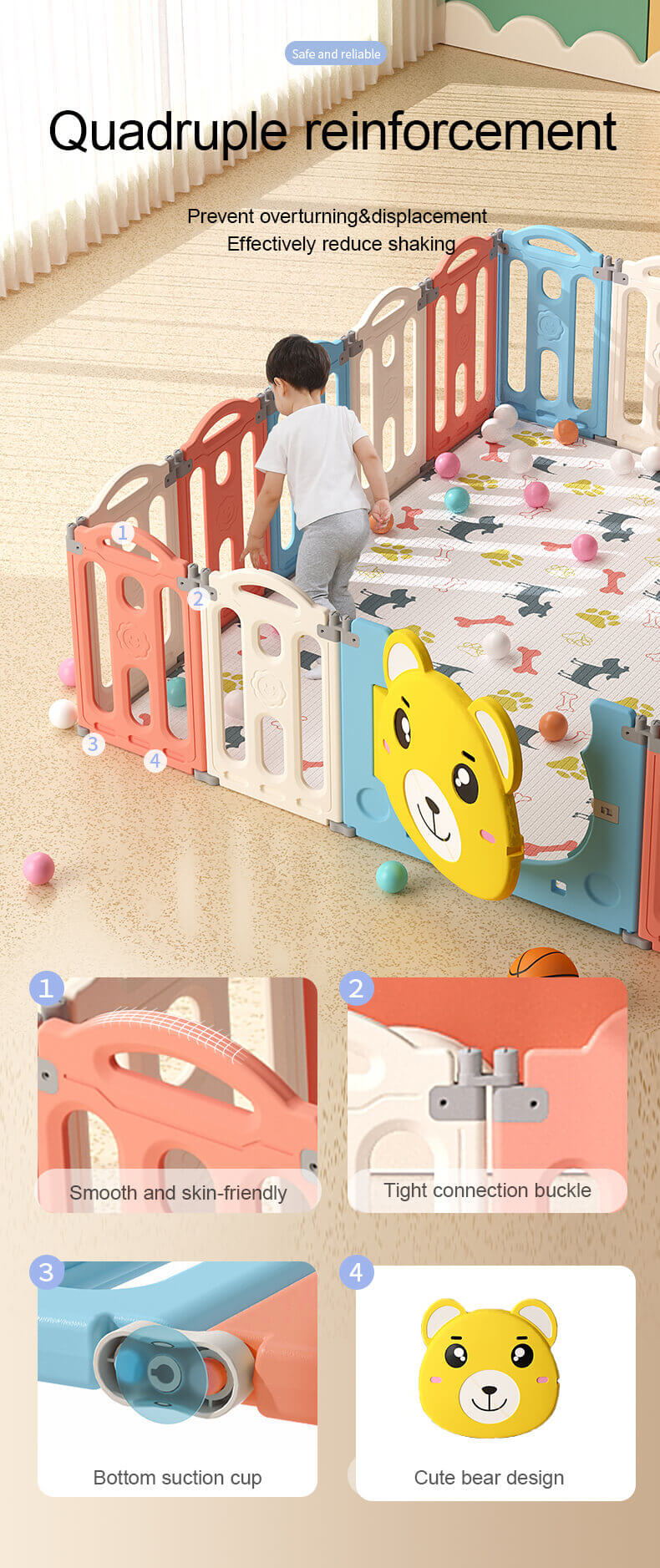 Cartoon playpen baby fence foldable toddler activity center safety play ...